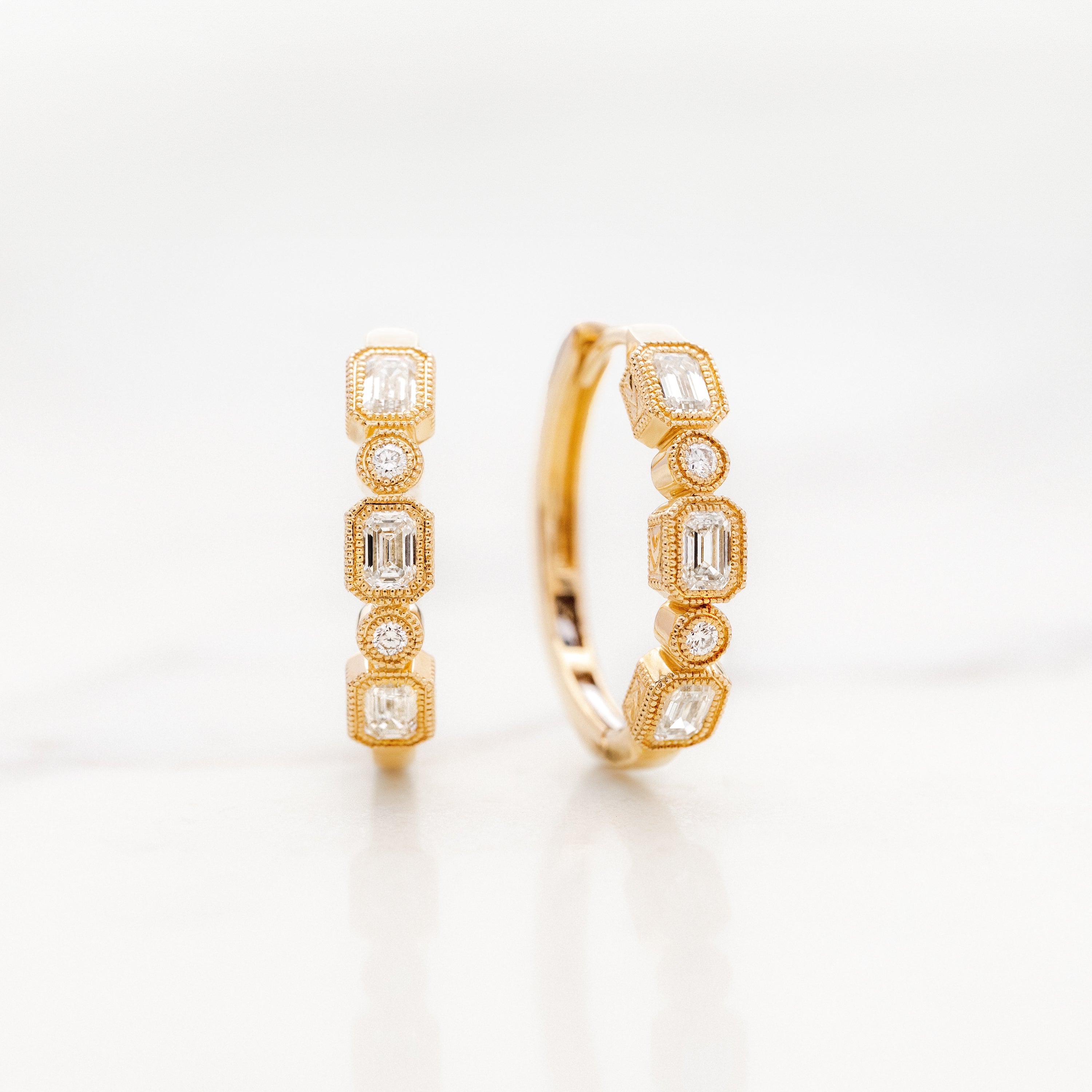 Emerald Cut and Round Diamond Hoops – Jenni Stuart Fine Jewelry